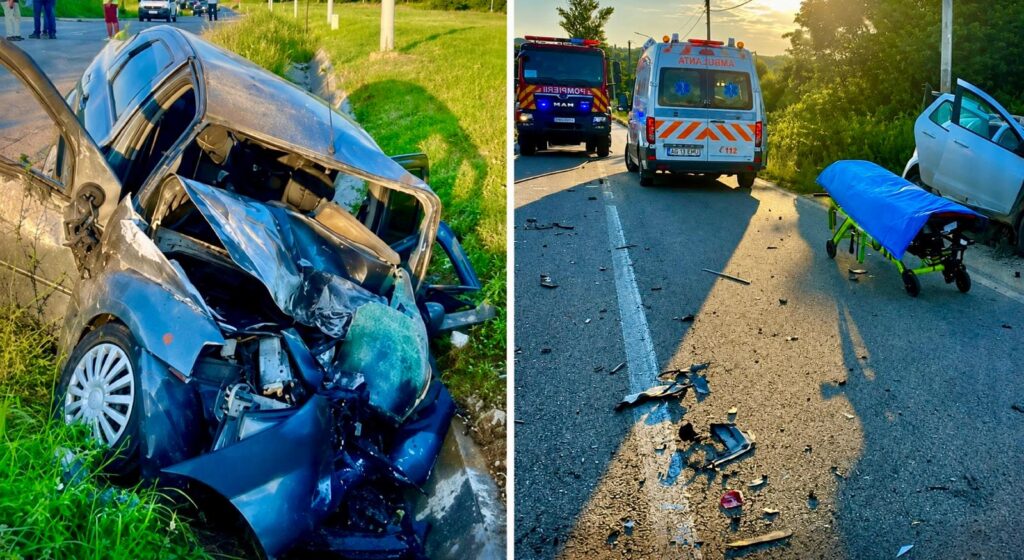 Accident violent în Argeș! O mașină a luat foc, 2 persoane de